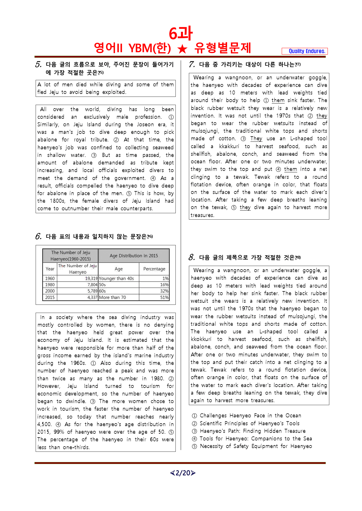 [비밀노트] 영어II YBM한 6과 기출예상문제 61문제_1회차 - 쏠북