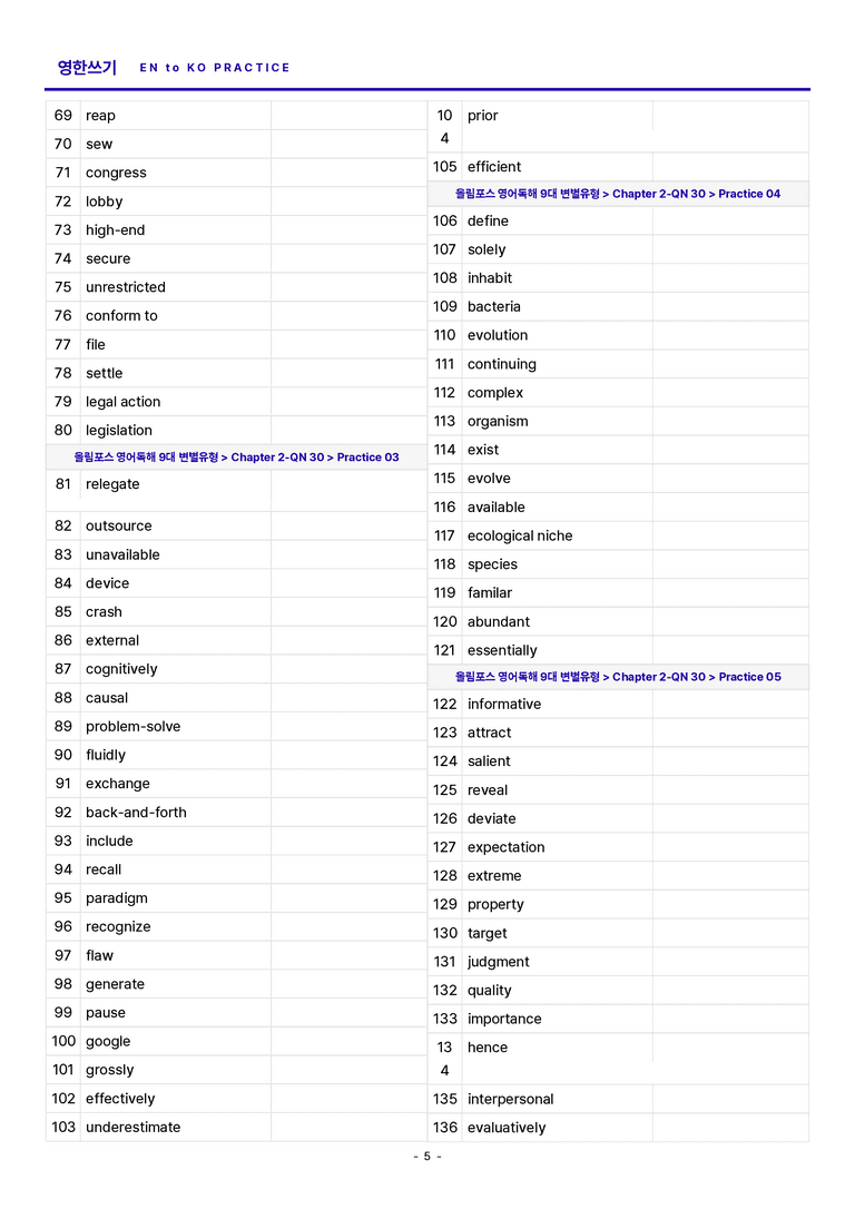 [쏠북패스] 올림포스 9대 변별유형 Chapter 2-QN 30 단어 테스트 - 쏠북